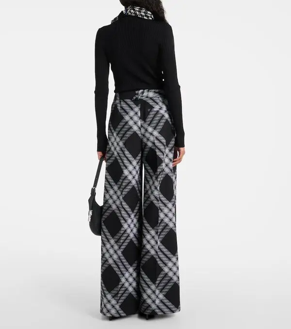 Burberry Checked Wool Wide-leg Pants