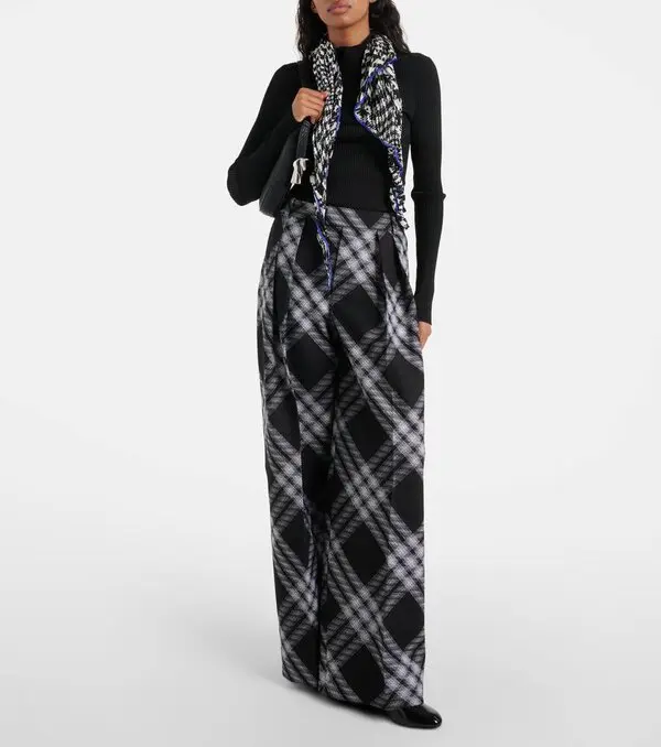 Burberry Checked Wool Wide-leg Pants