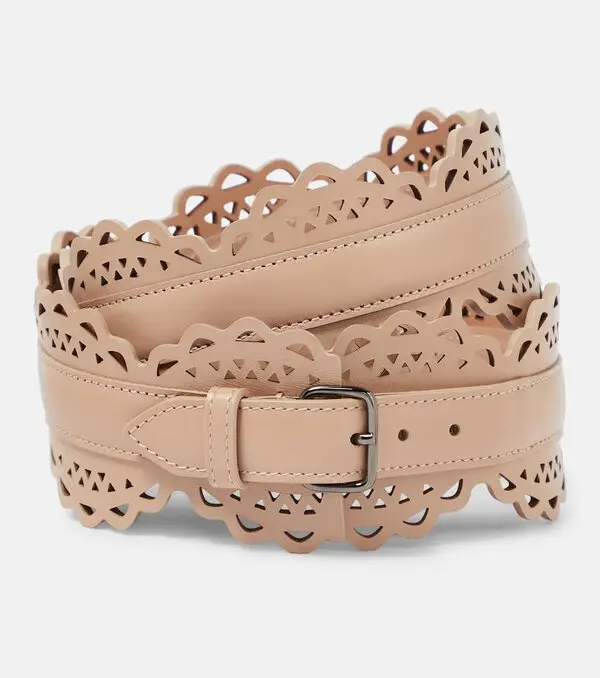 Alaïa Laser-cut Leather Corset Belt - Beige