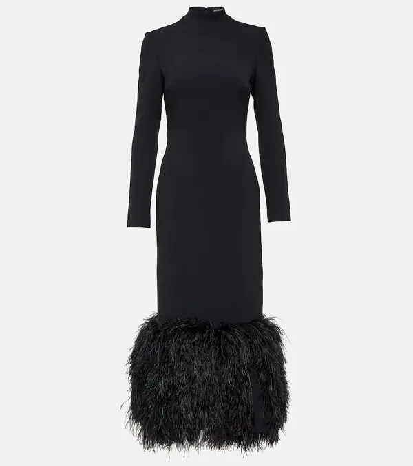 David Koma Feather-trimmed Cady Midi Dress