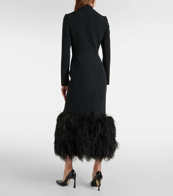 David Koma Feather-trimmed Cady Midi Dress
