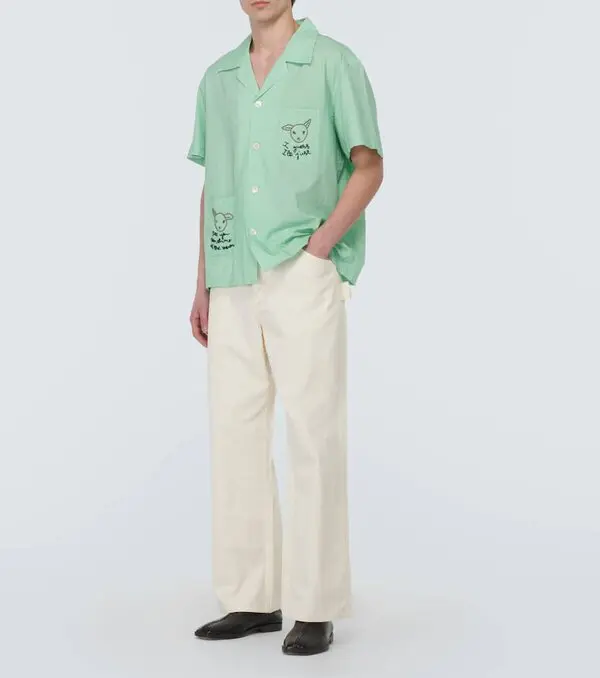 BODE Knolly Brook Cotton Herringbone Pants - White