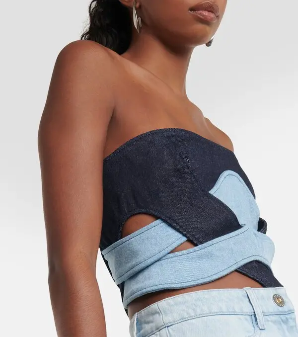 DION LEE Strapless Denim Corset Top