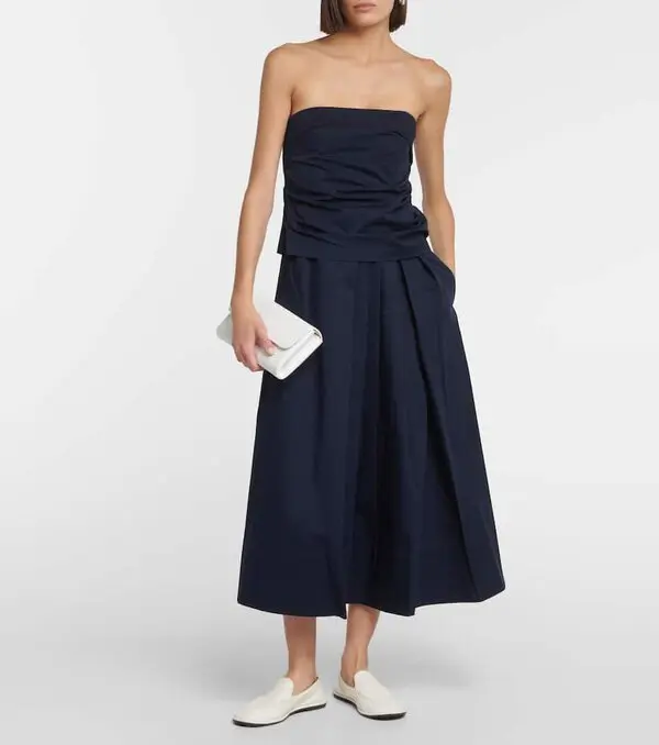 Co Strapless Cotton And Silk Midi Dress