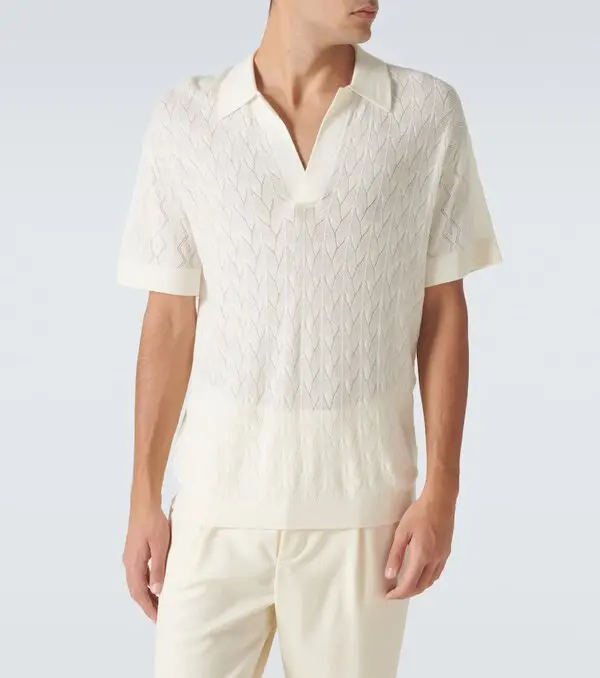 King & Tuckfield Open-knit Wool Polo Sweater