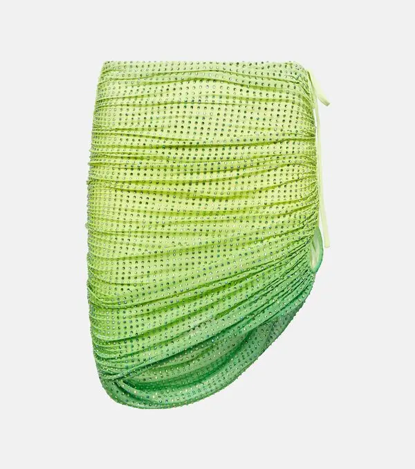 SELF-PORTRAIT Embellished Ruched Cutout Mini Skirt - Green