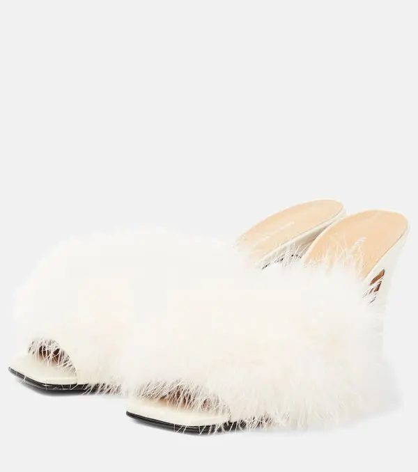 MAISON MARGIELA Feather-embellished Mules - White