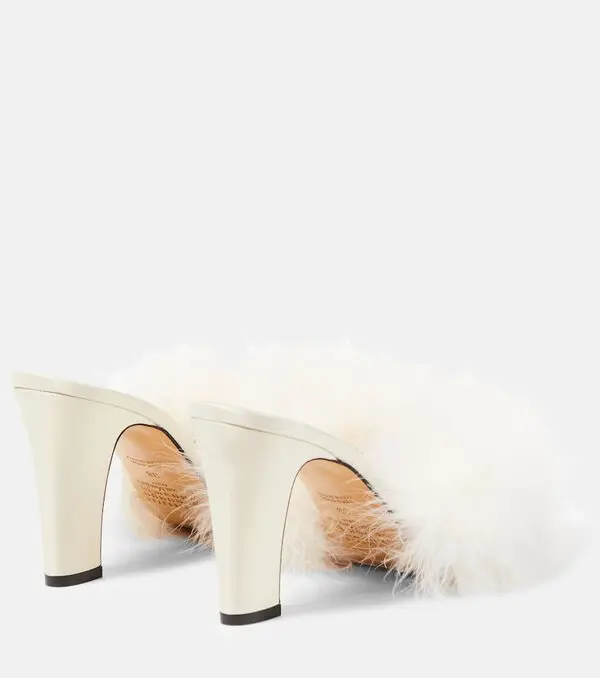 MAISON MARGIELA Feather-embellished Mules - White