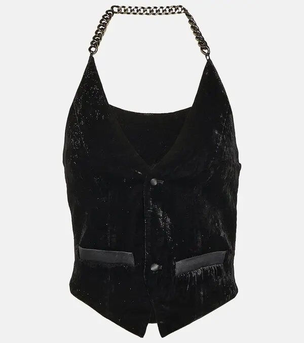 DIDU Chain-detail Velvet Vest - Black