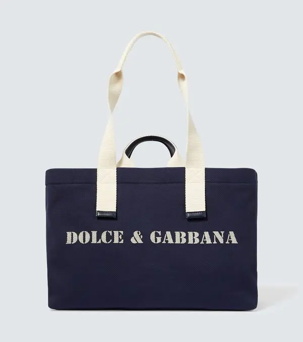 Dolce & Gabbana Logo Leather-trimmed Tote Bag - Blue