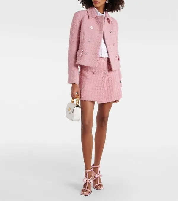 Versace Double-breasted Boucle Tweed Jacket