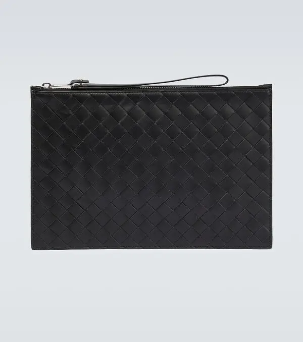 Bottega Veneta Intrecciato Large Leather Pouch - Black