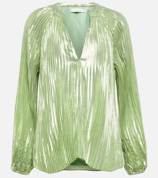 Simkhai Char Plisse Silk-blend Blouse