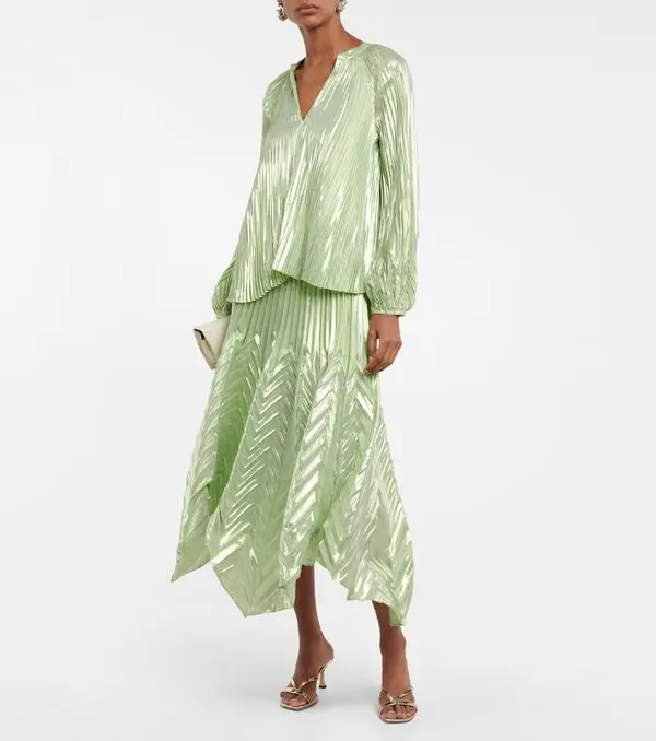 Simkhai Char Plisse Silk-blend Blouse