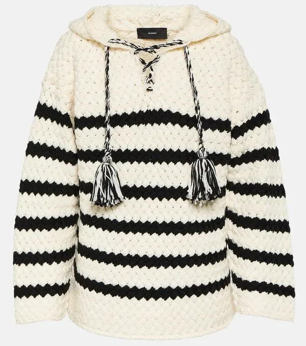 Alanui The Mariner Striped Wool Hoodie - White