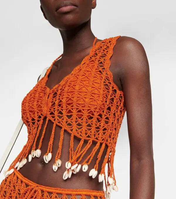 Anna Kosturova Embellished Crochet Crop Top