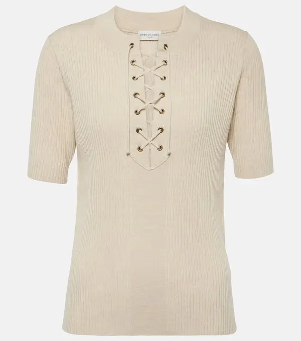 Dries Van Noten Lace-up Ribbed-knit Top