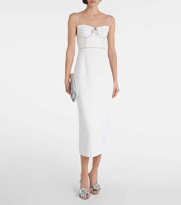 SELF-PORTRAIT Embellished Crepe Bustier Midi Dress