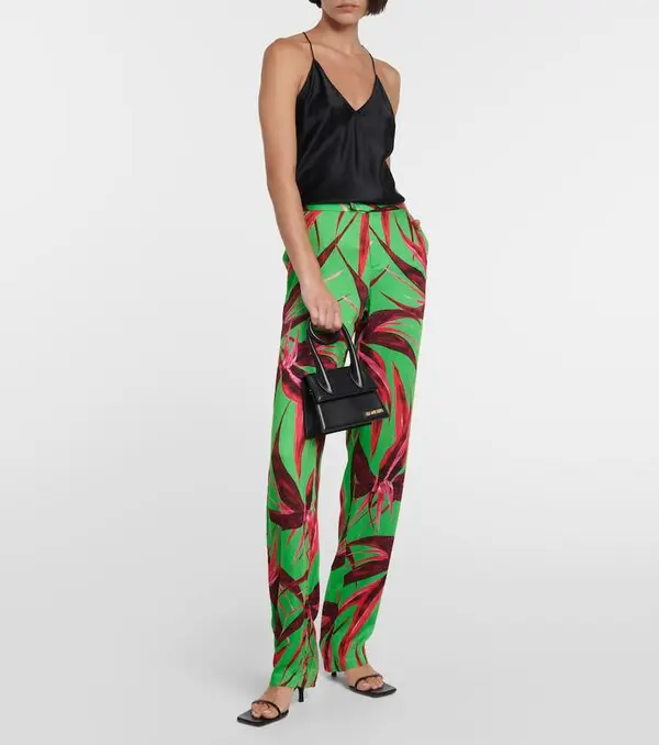LOUISA BALLOU Floral Printed Straight Leg Trousers - Red
