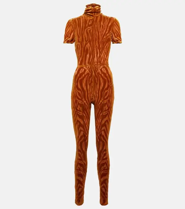 Alex Perry Benton Devore Zebra-print Catsuit - Orange