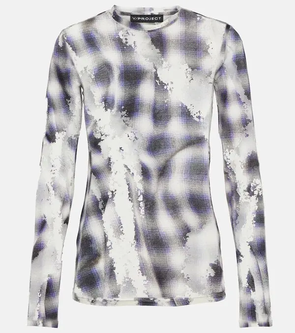 Y/project Checked Sheer Devore Top - Blue