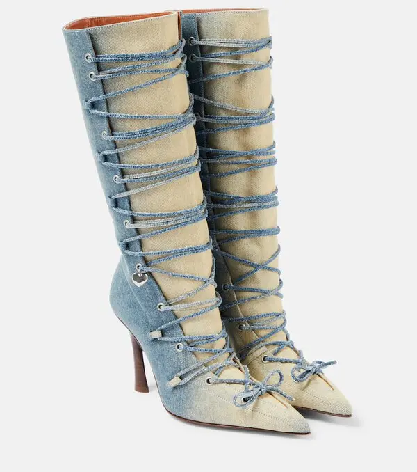 Acne Studios Bitten Denim Knee-high Lace-up Boots