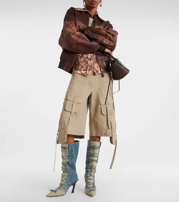 Acne Studios Bitten Denim Knee-high Lace-up Boots