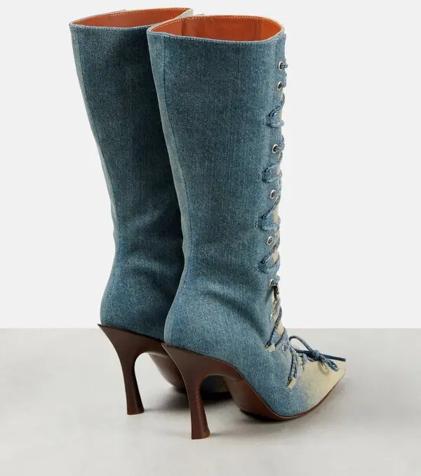 Acne Studios Bitten Denim Knee-high Lace-up Boots