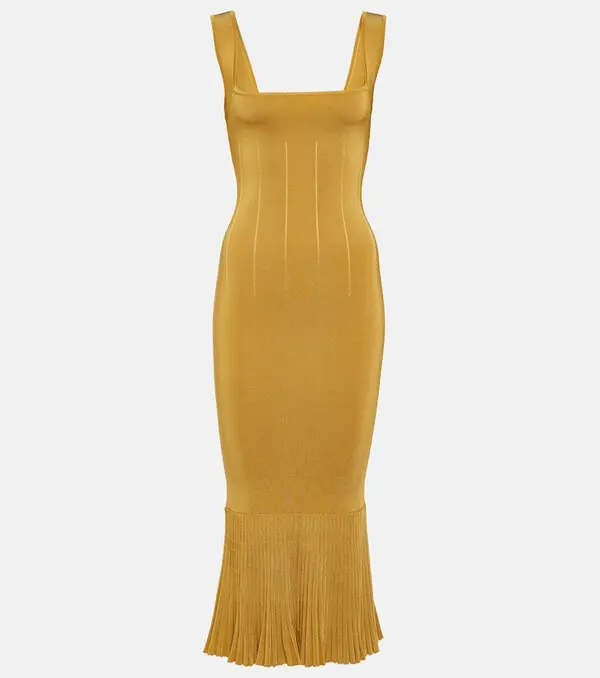 Galvan Atalanta Ribbed-knit Midi Dress - Gold
