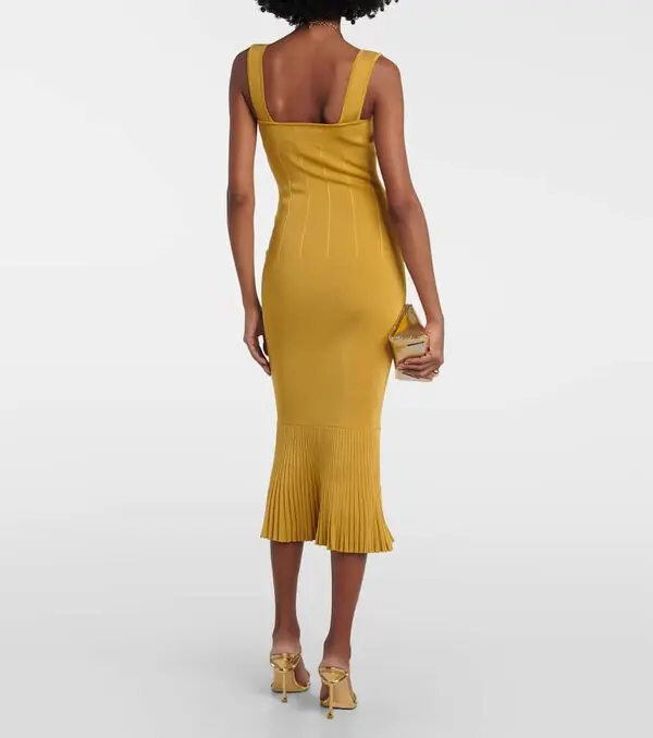 Galvan Atalanta Ribbed-knit Midi Dress - Gold