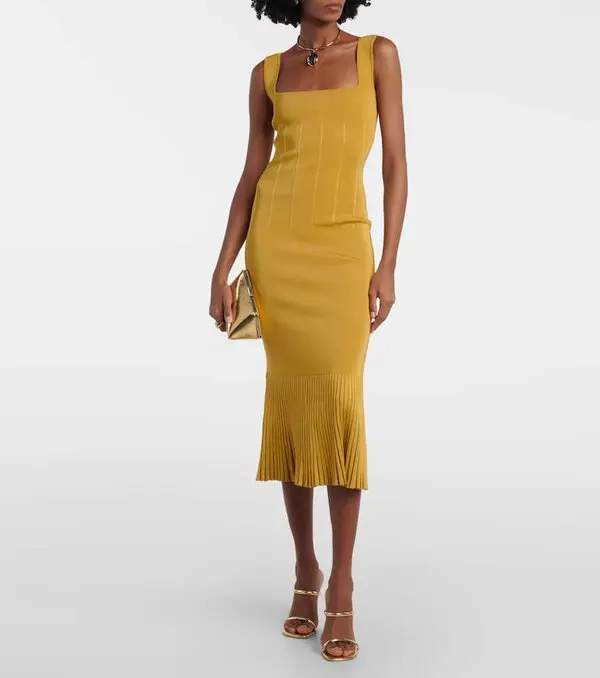 Galvan Atalanta Ribbed-knit Midi Dress - Gold