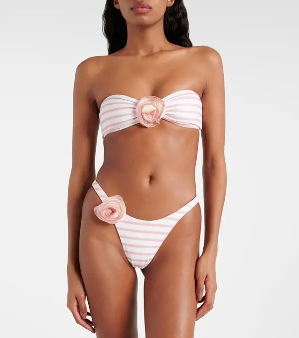 SAME Rose Appliqué Striped Bikini Bottoms