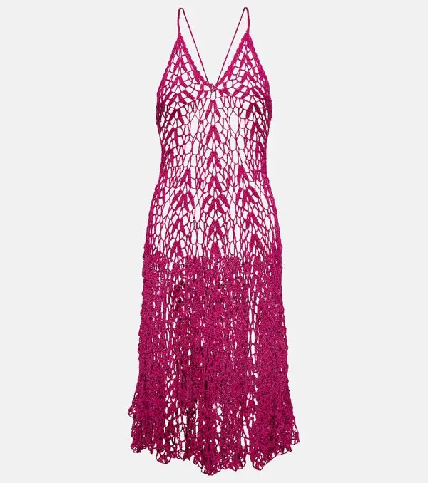 Anna Kosturova Open-knit Cotton Midi Dress - Pink