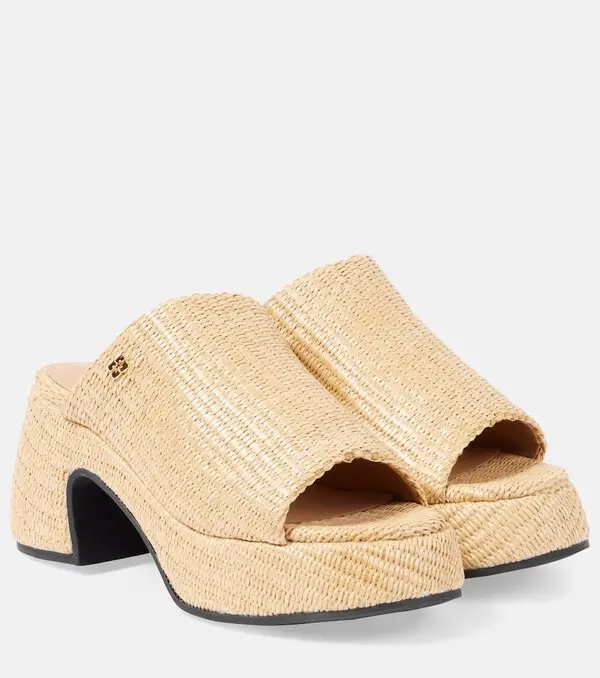 GANNI Raffia Platform Mules