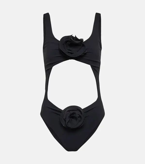 Magda Butrym Floral-applique Cutout One-piece Swimsuit - Black