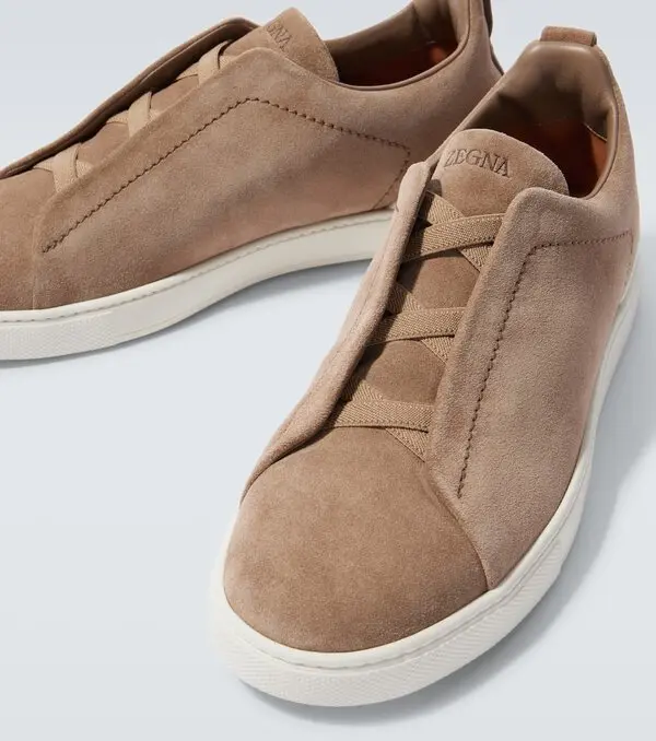 Zegna Triple Stitch Suede Sneakers - Brown