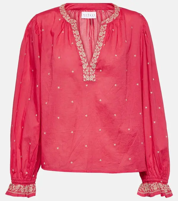 Velvet By Graham & Spencer Ania Embroidered Cotton Top