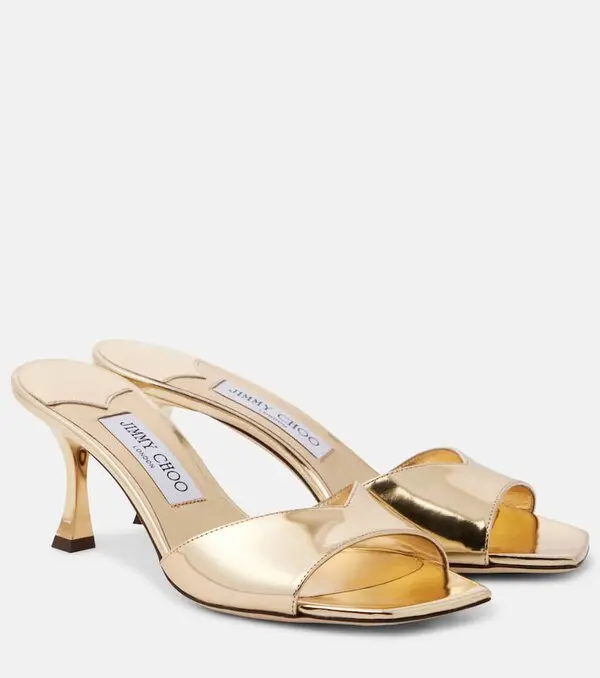 JIMMY CHOO Skye 70 Metallic Leather Mules - Gold