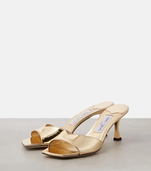 JIMMY CHOO Skye 70 Metallic Leather Mules - Gold
