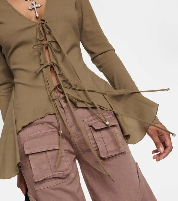 Blumarine Tie-front Wool-blend Blouse - Green