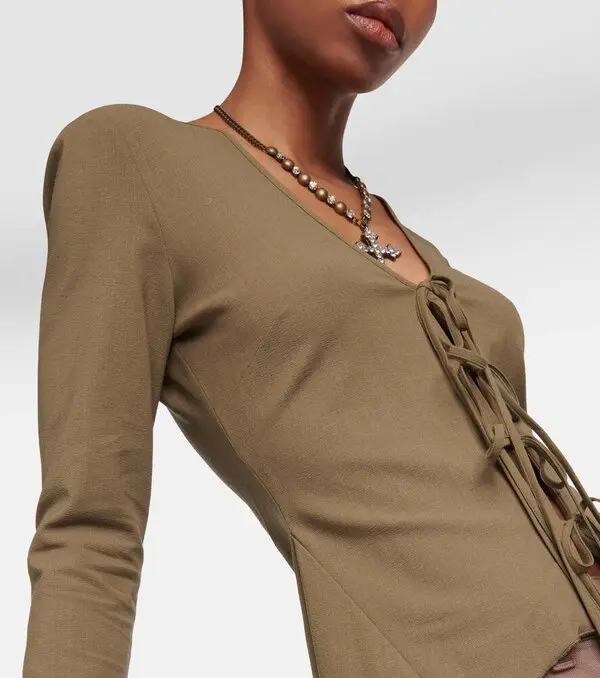 Blumarine Tie-front Wool-blend Blouse - Green