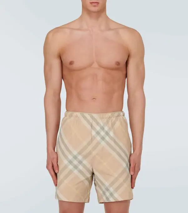 Burberry Check Swim Trunks - Beige
