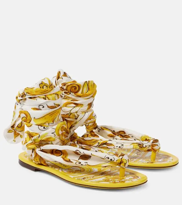 Dolce & Gabbana Printed Silk Twill Sandals