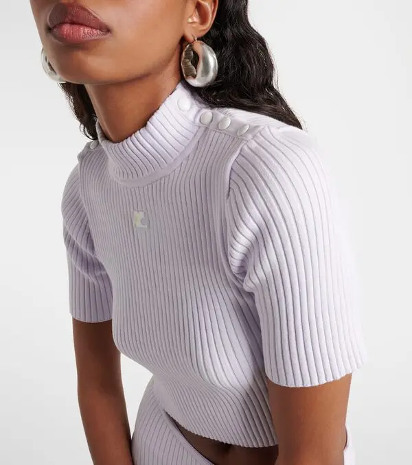 COURREGES Logo Ribbed-knit Crop Top
