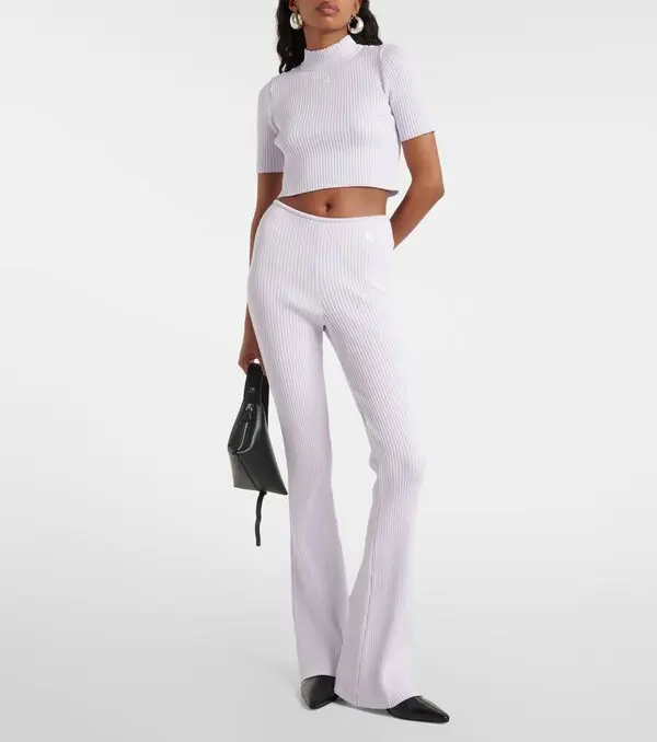 COURREGES Logo Ribbed-knit Crop Top