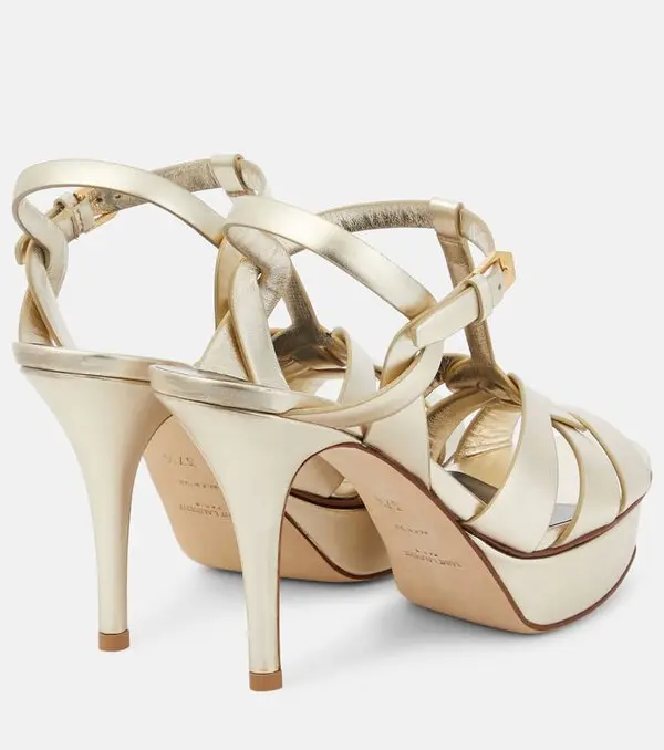 Saint Laurent Tribute 105 Leather Platform Sandals - Metallic