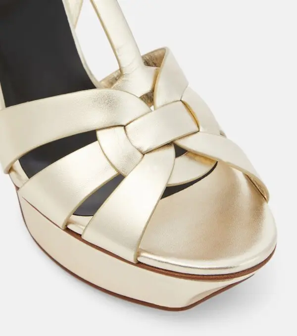 Saint Laurent Tribute 105 Leather Platform Sandals - Metallic