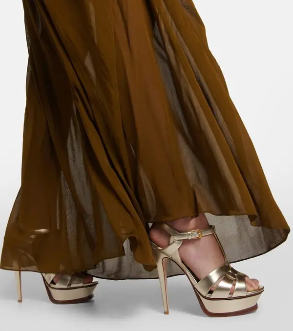 Saint Laurent Tribute 105 Leather Platform Sandals - Metallic