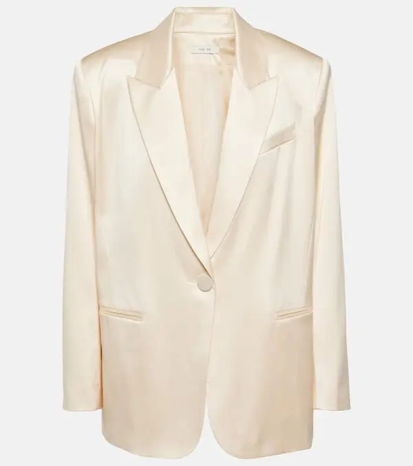 THE SEI Oversized Silk Blazer - White