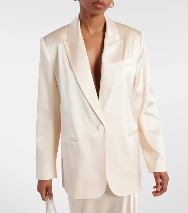 THE SEI Oversized Silk Blazer - White